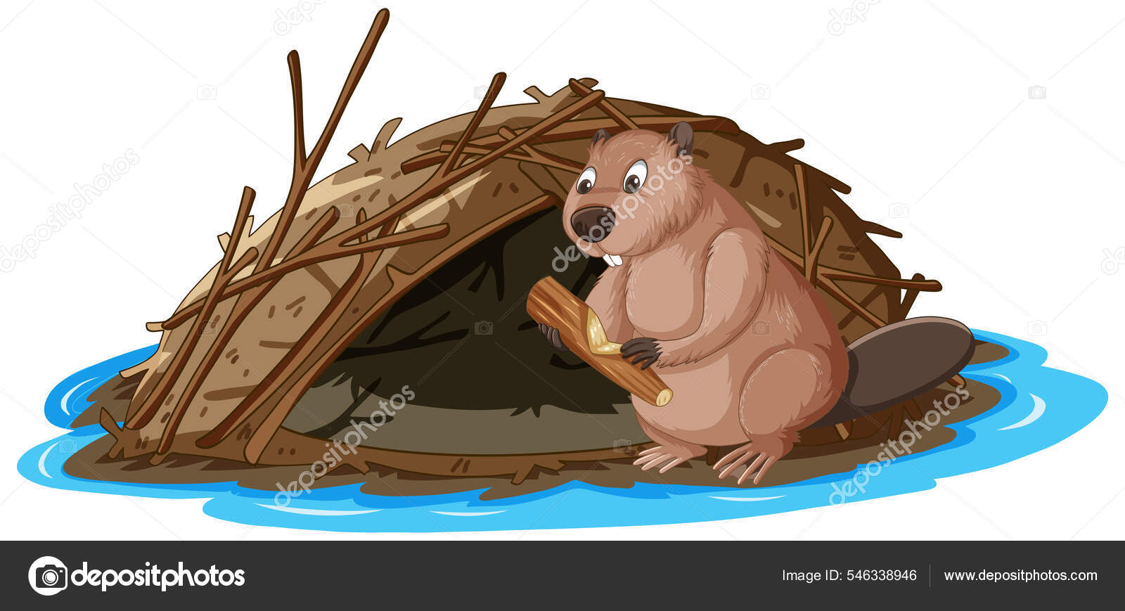 Ein Biber Baut Cartoon Stil Einen Damm Stock-Vektorbild von ...