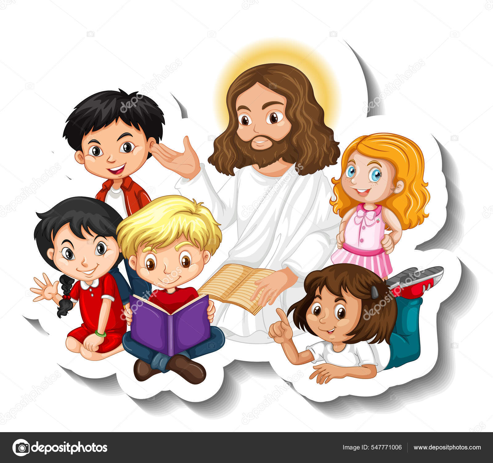 Jesus Christ Children Group Sticker White Background Illustration Stock ...