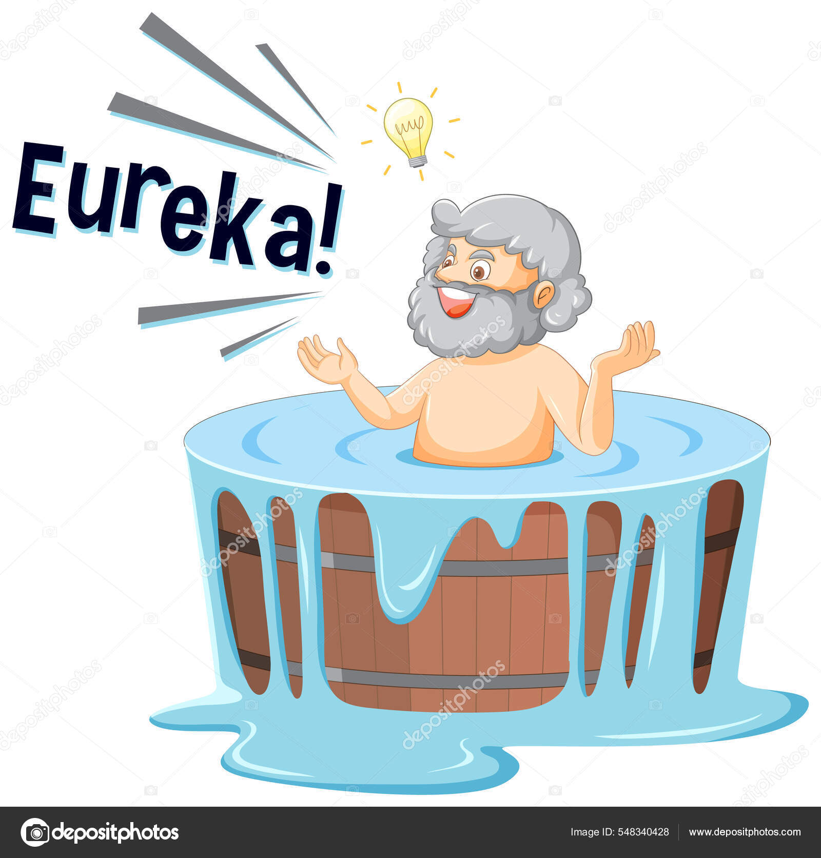 Archimedes Dalam Kartun Mandi Dengan Kata Eureka Ilustrasi Vektor Stok oleh ©blueringmedia 548340428