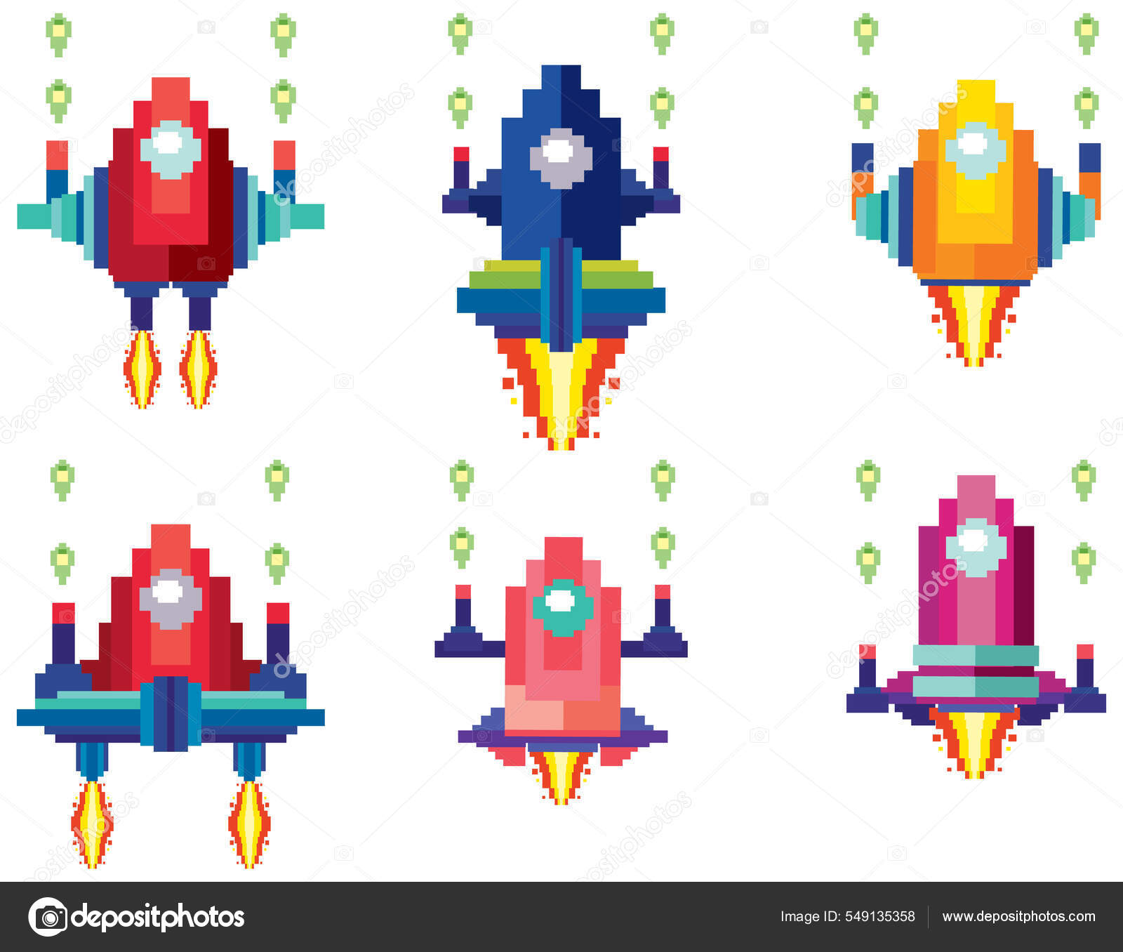 Set Pixel Game Spaceships Isolated Illustration Stock Vector Image by ©blueringmedia #549135358