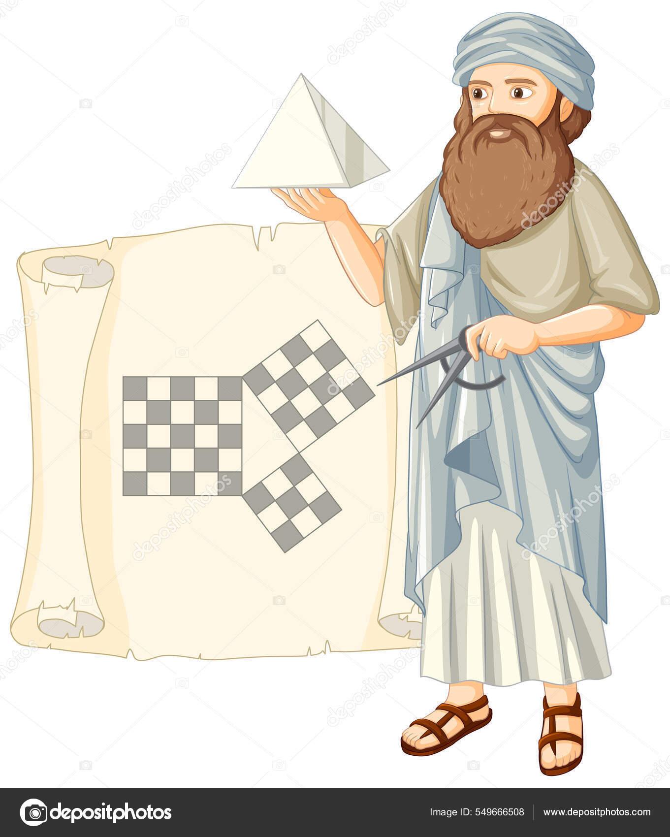 Pythagoras Cartoon Character White Background Illustration