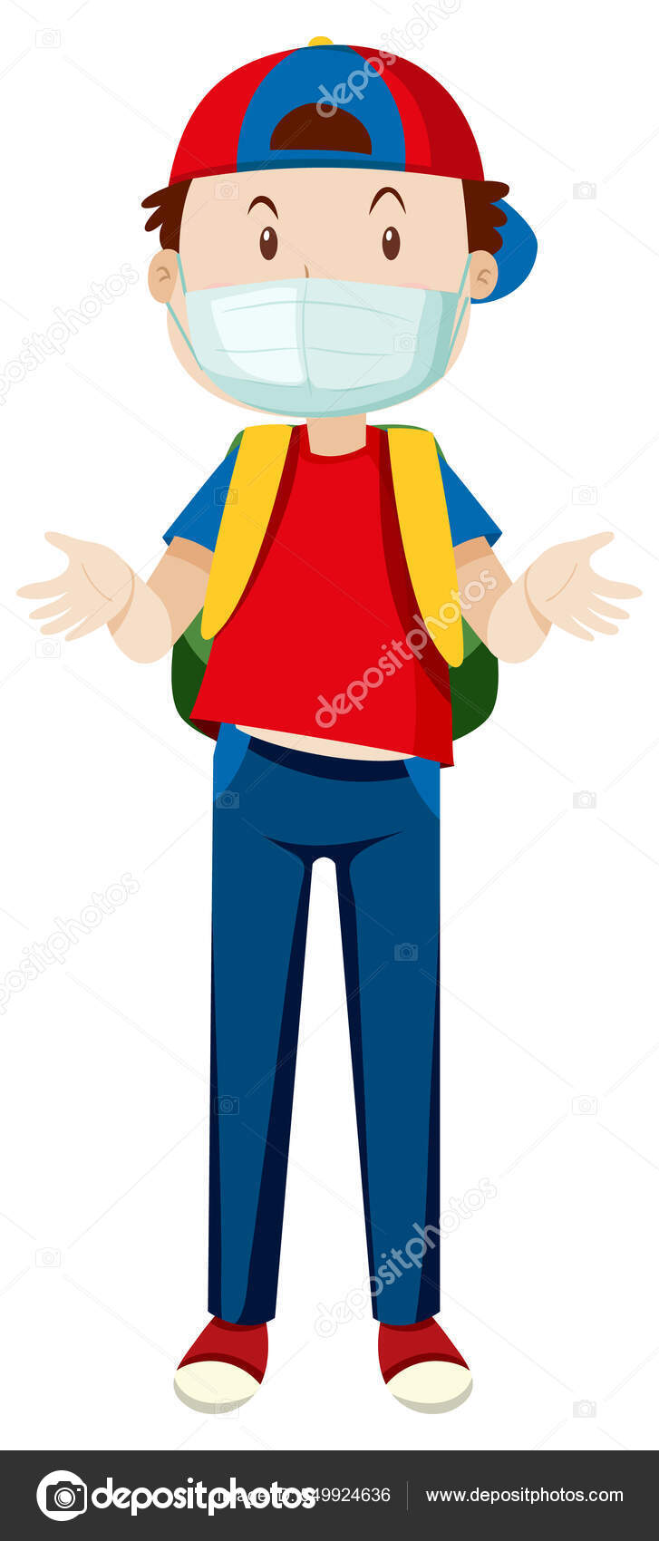 Cartoon Young Man Wearing Mask White Background Illustration Stock ...