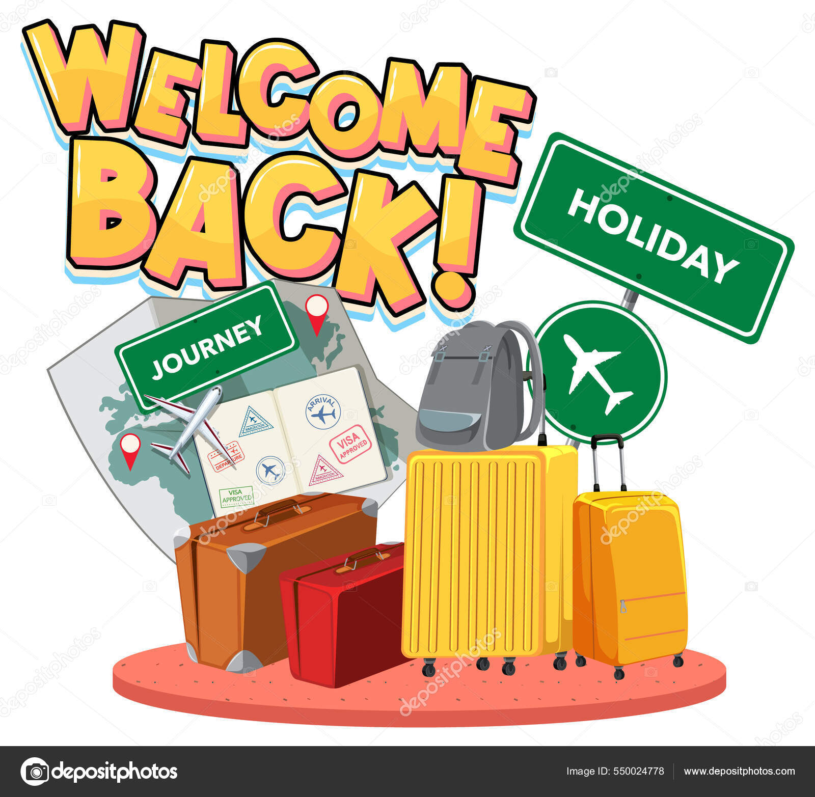 Willkommen Zurück Typografie Logo Reisen Objekte Illustration Stock ...