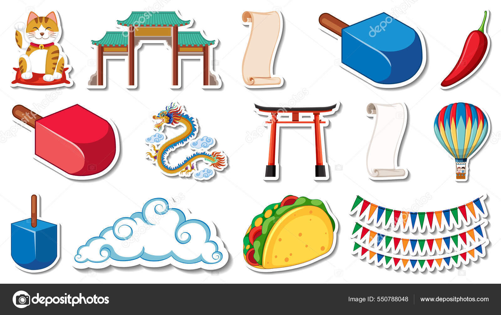 Set Different Traditional Objects Illustration Stock Vector by ...
