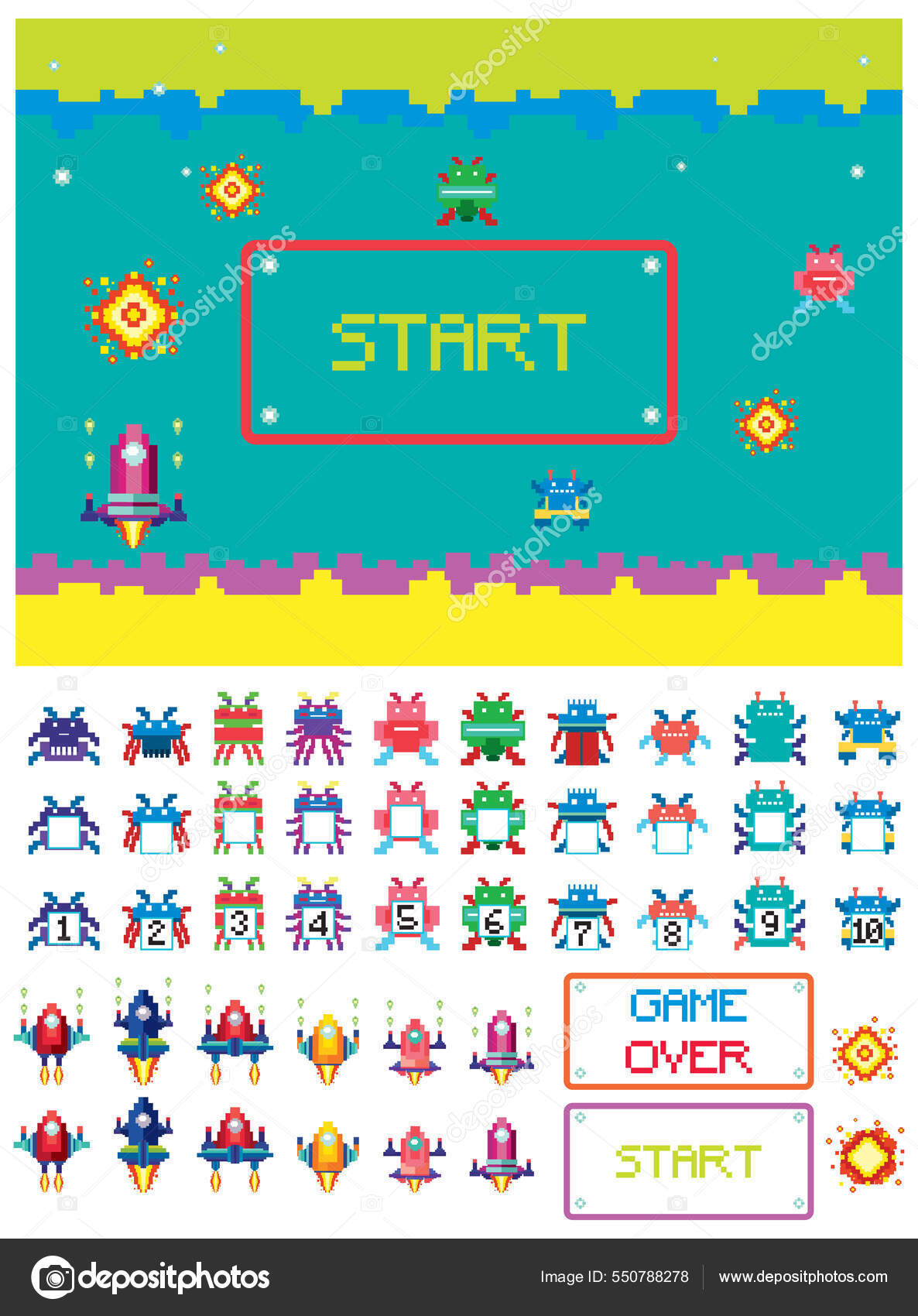 Retro Bit Space Game Interface Illustration Stock Vector Image by ...