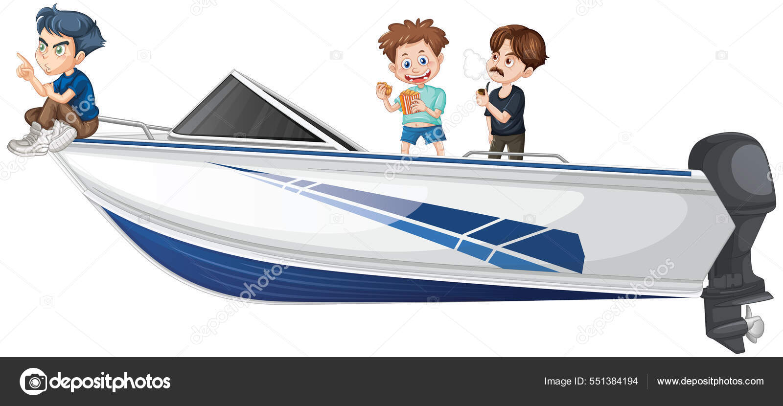 Boy Girl Standing Speeding Boat White Background Illustration Stock ...