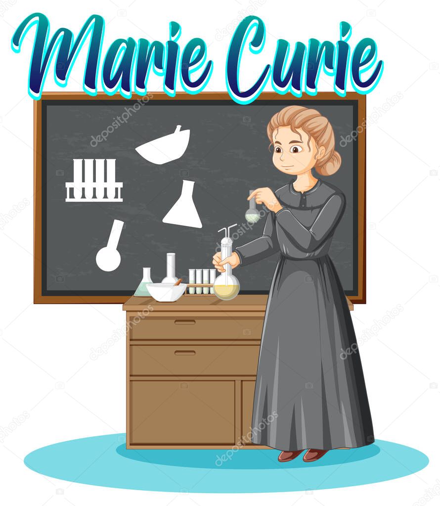 Retrato de Marie Curie en ilustración de estilo de dibujos animados 2023 Retrato de Marie Curie en ilustración de estilo de dibujos animados 2023