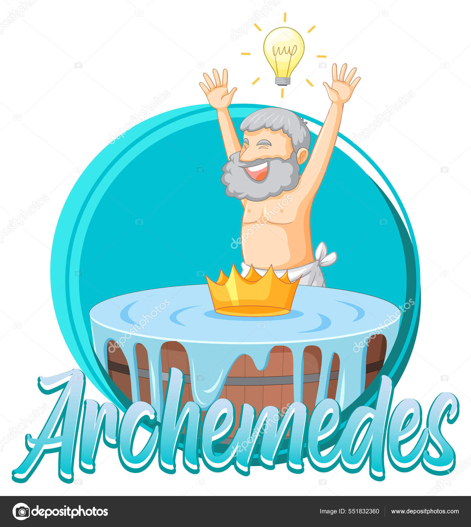 Archimedes Dalam Gambar Kartun Bak Mandi Vektor Stok oleh ...