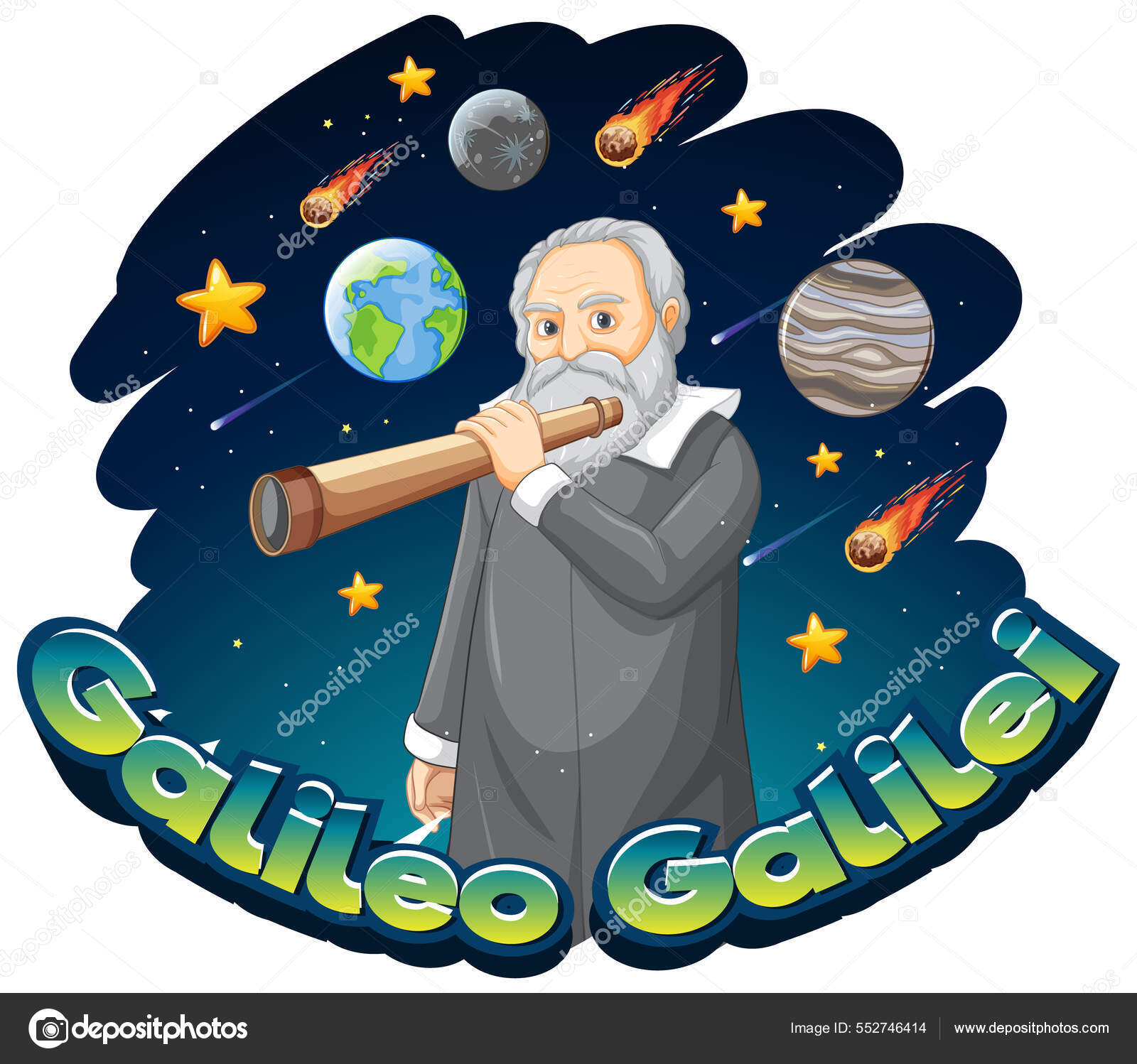 Portrait Galileo Galilei Cartoon Style Illustration Stock Vector Image