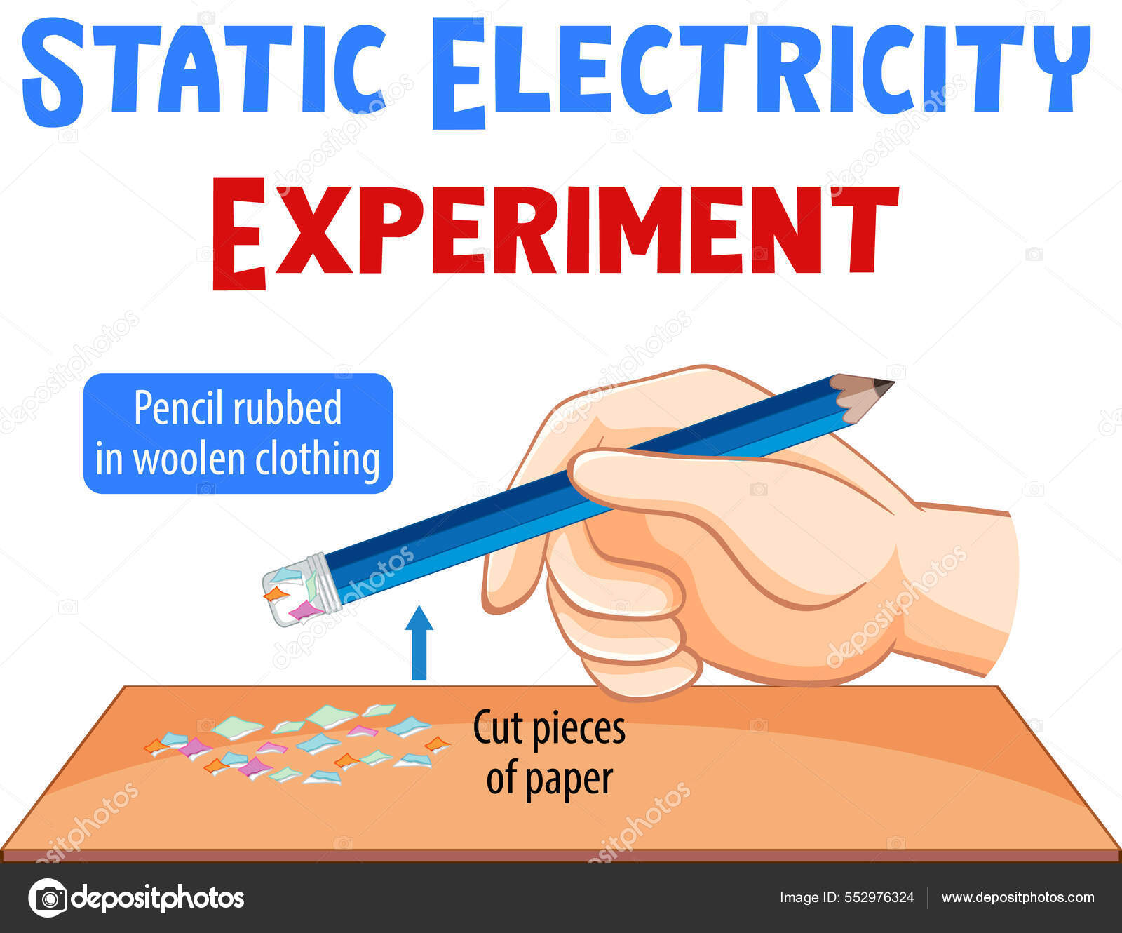 Static Electricity Experiment Pencil Paper Illustration Stock Vector by ...