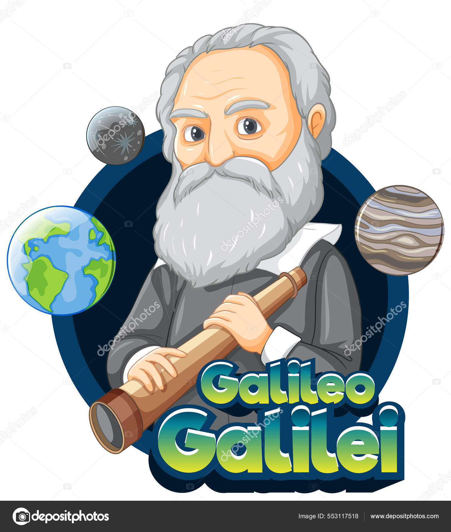 Retrato Galileo Galilei Ilustración Estilo Dibujos Animados Vector de ...