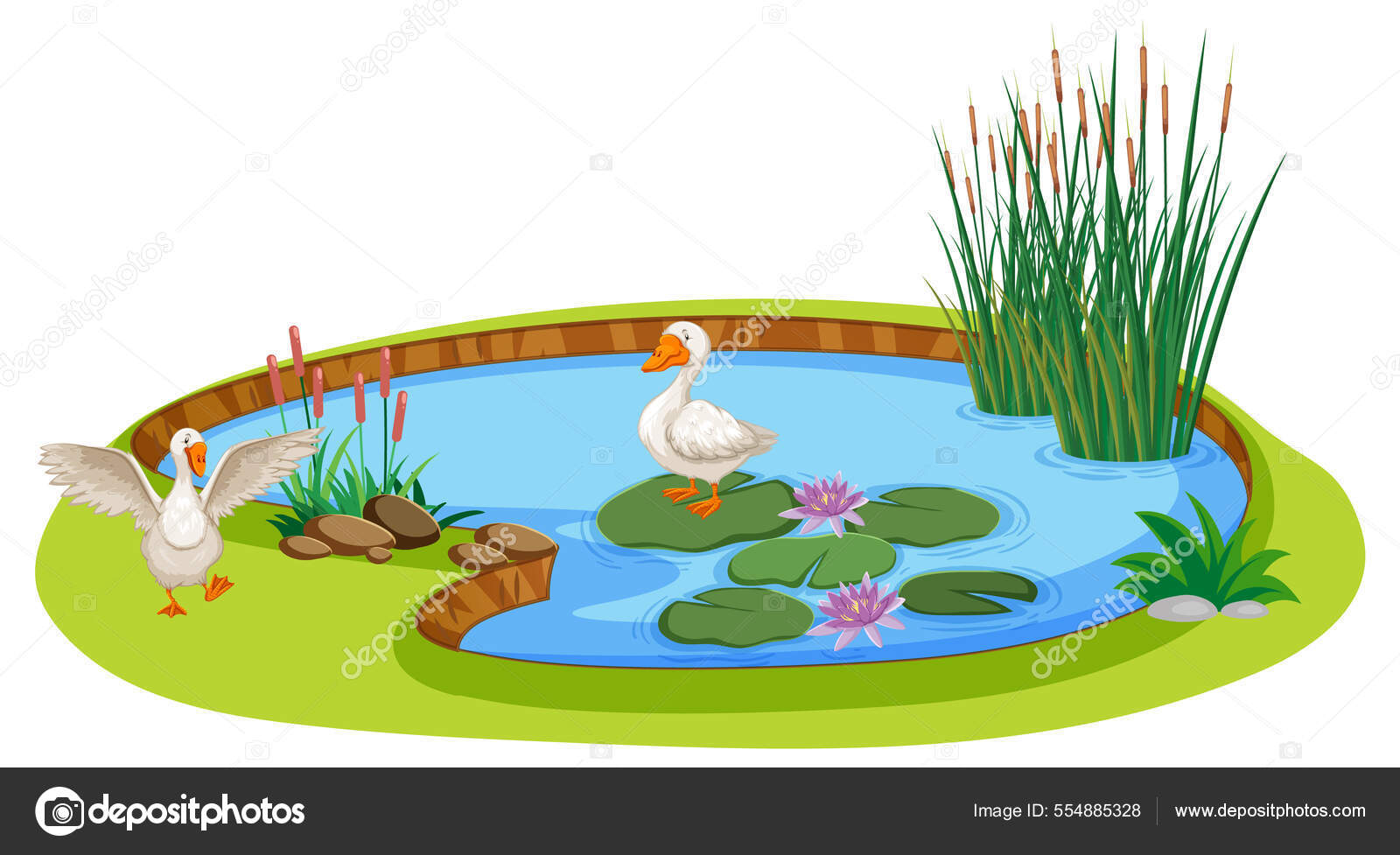Ducks Pond Cartoon Style Illustration Stock Vector by ©blueringmedia 554885328