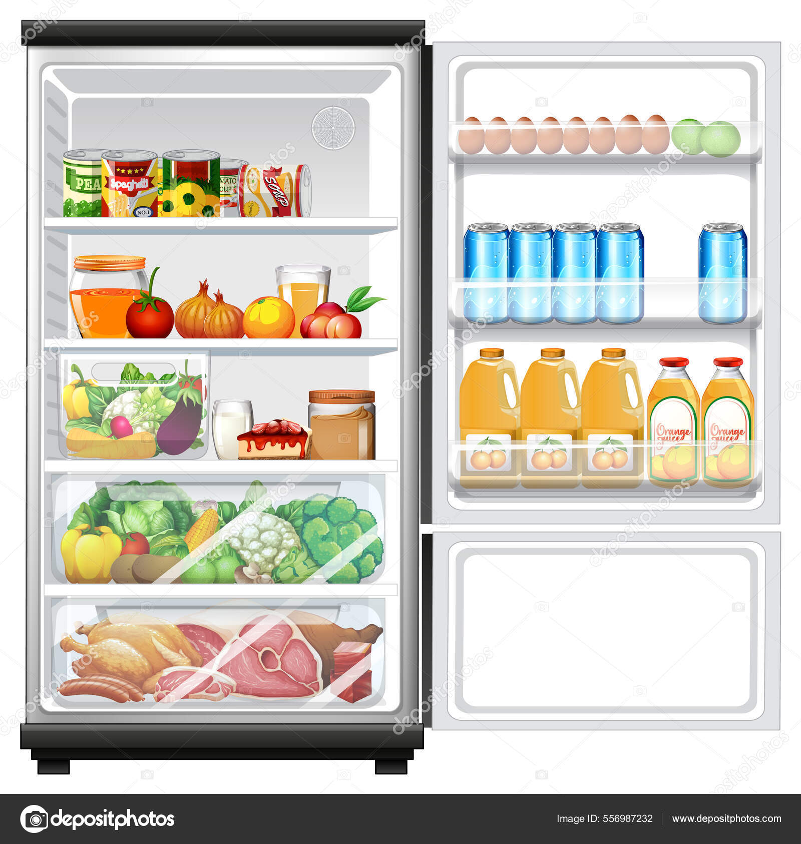 Refrigerador Con Mucha Ilustración Alimentos vector, gráfico vectorial ...