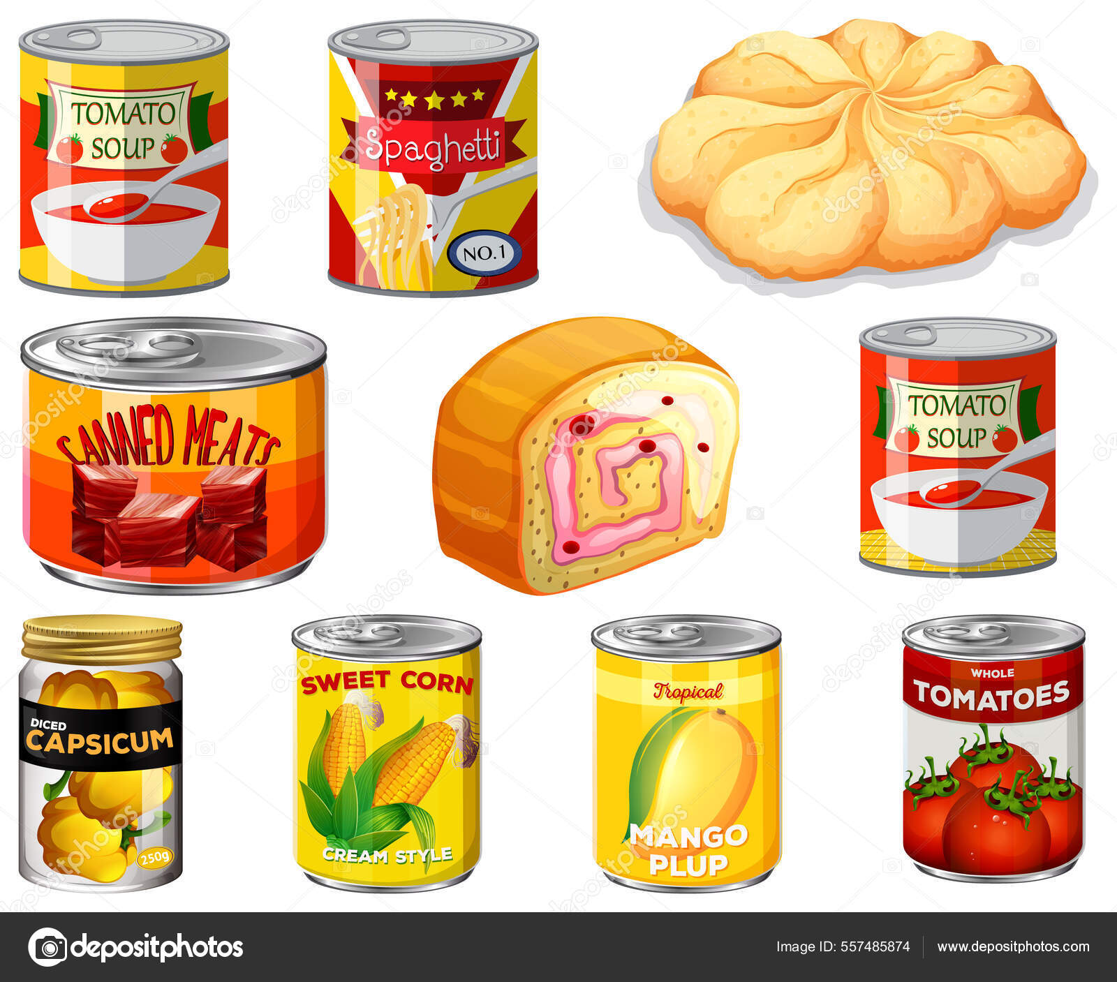Different Foods Cartoon Collection Illustration Stock Vector Image by ...