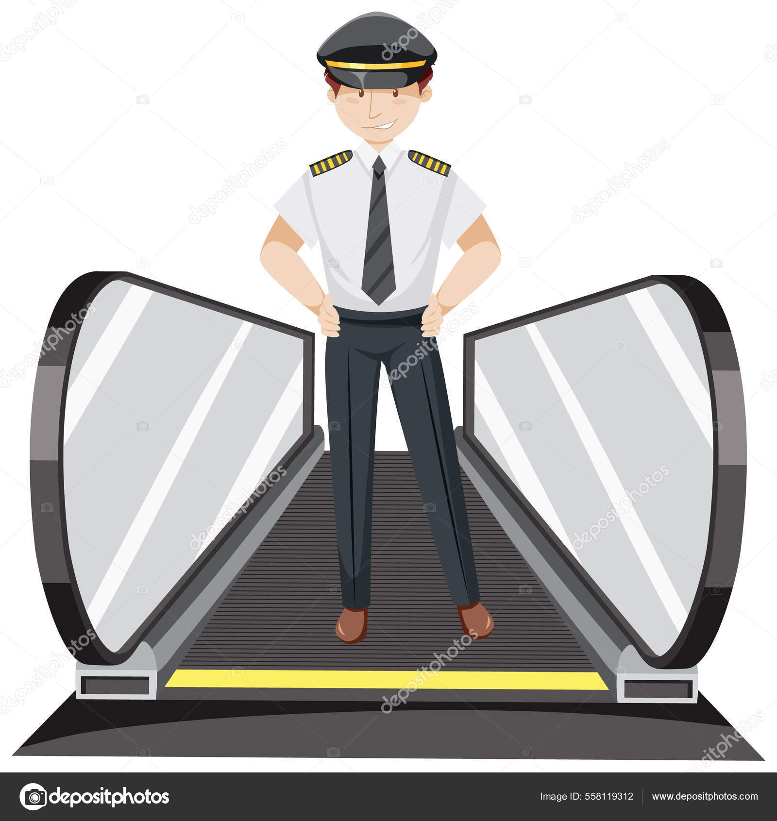 Pilot Standing Moving Walkway Illustration Stock Vector by ...