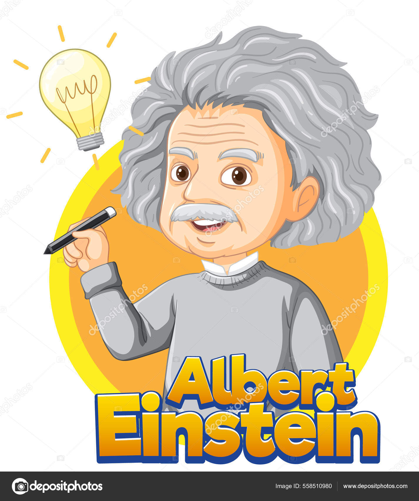 Potret Albert Einstein Dalam Ilustrasi Gaya Kartun Vektor Stok oleh ...