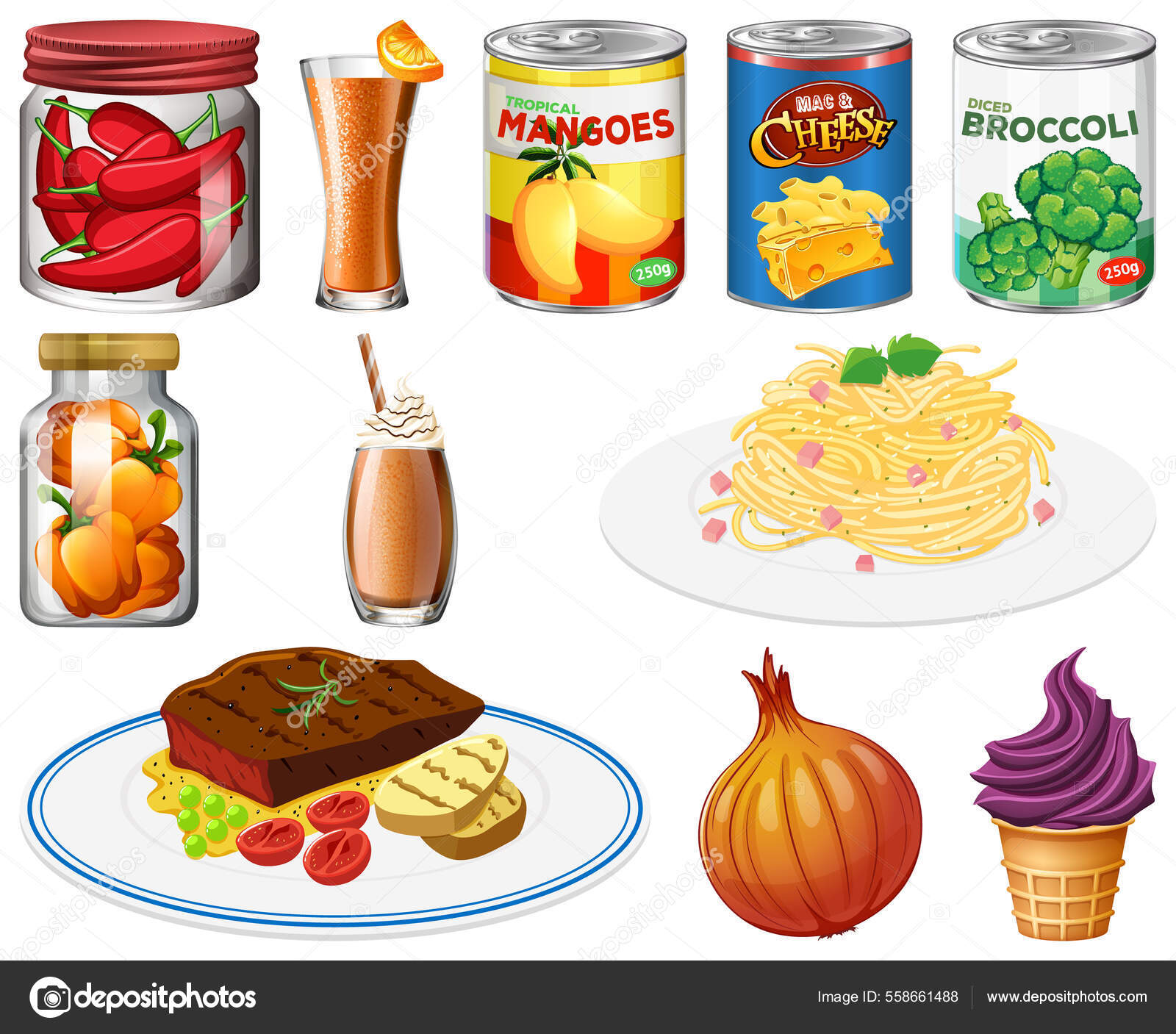 Different Foods Cartoon Collection Illustration Stock Vector Image by ...