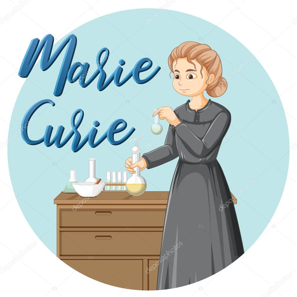 Retrato de Marie Curie en ilustración de estilo de dibujos animados 2022 Retrato de Marie Curie en ilustración de estilo de dibujos animados 2022