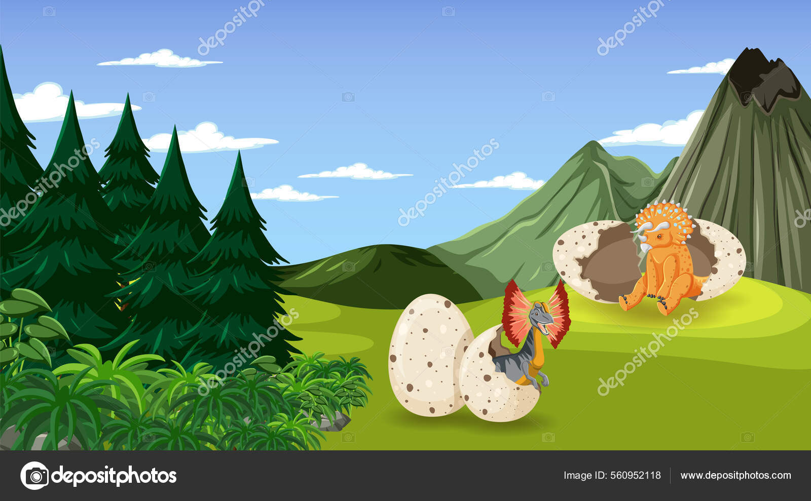 Forêt Préhistorique Avec Illustration Dessin Animé Dinosaures Vecteur ...