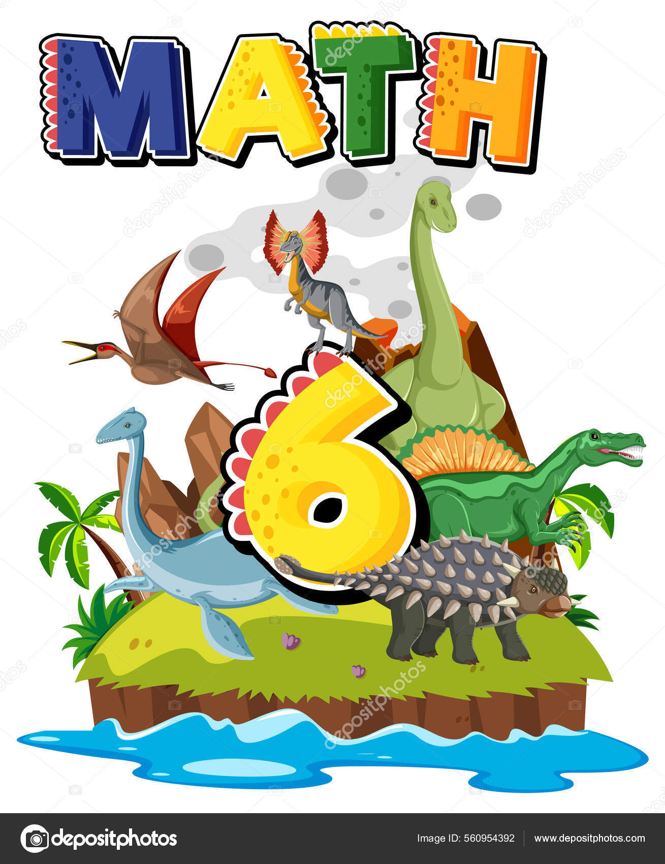 Six Dinosaurs Number Six Cartoon Illustration Stock Vector Image by ...