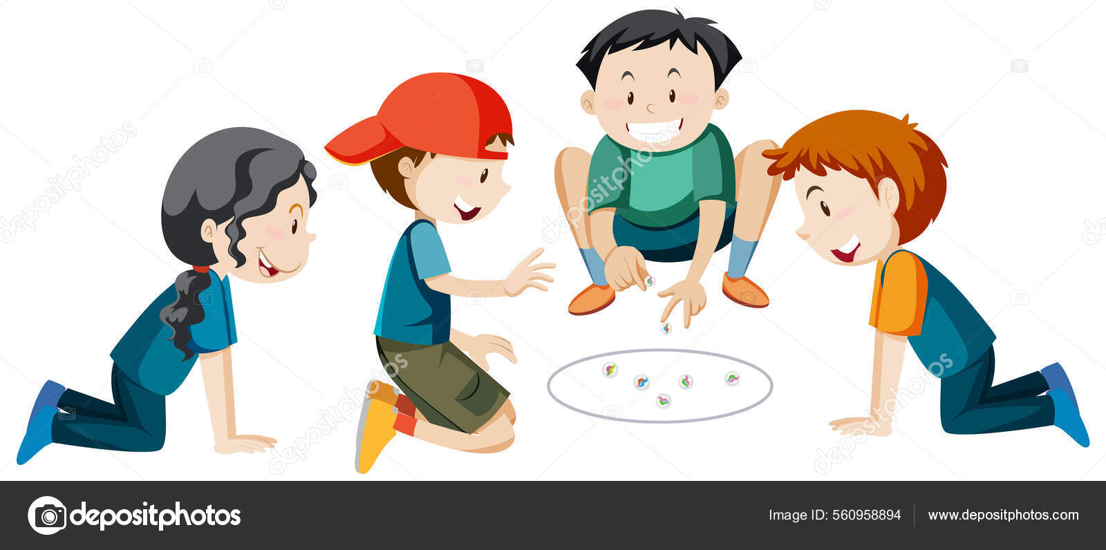 Children Playing Marbles White Background Illustration Stock Vector ...