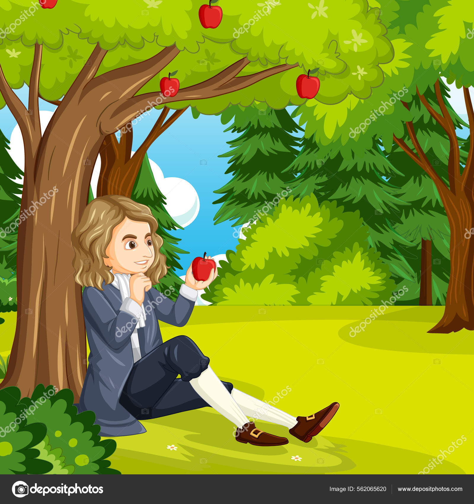 Isaac Newton Sitting Apple Tree Illustration Stock Vector Image by ...