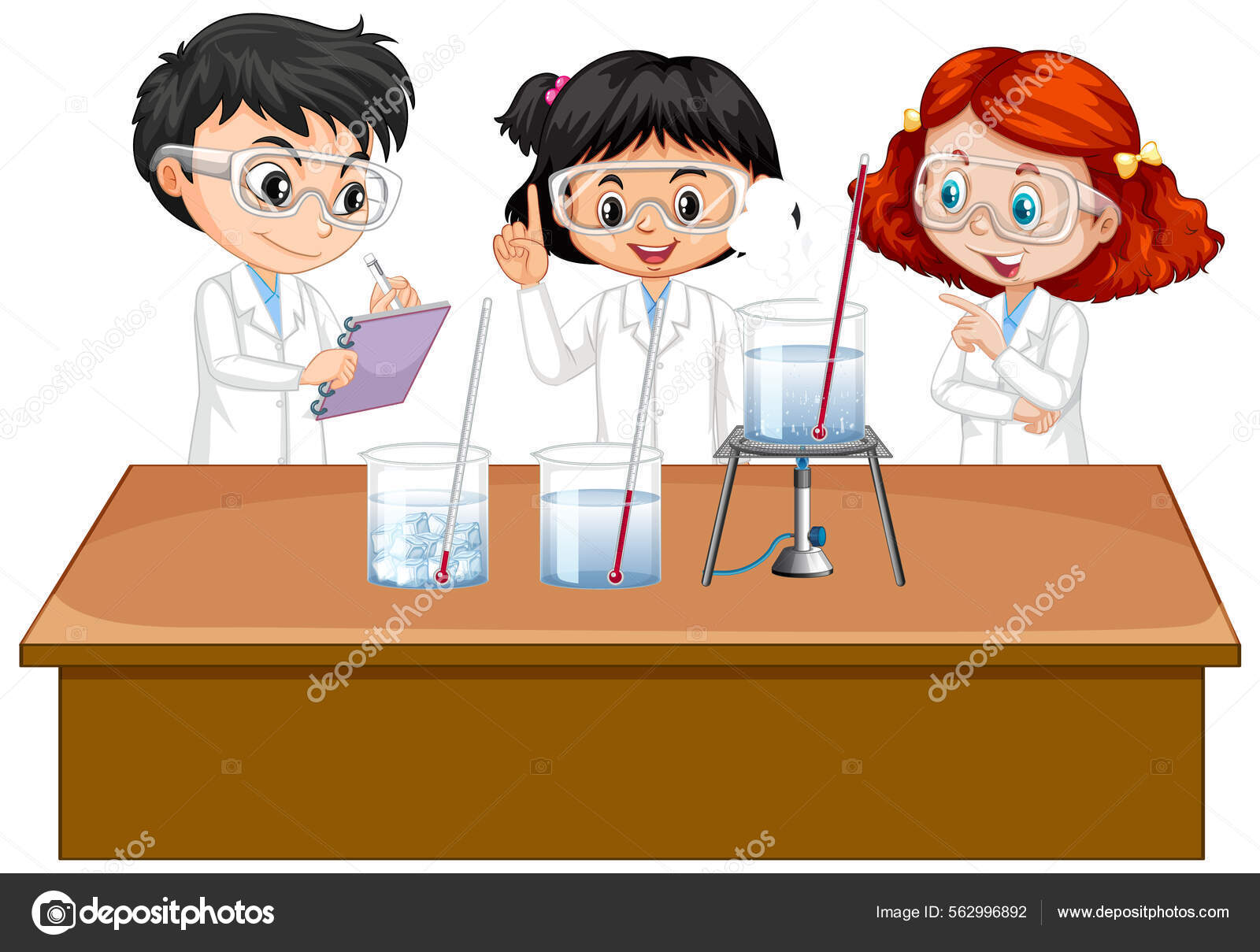 Scientist Kids Explaining Water Temperature Experiment Illustration ...
