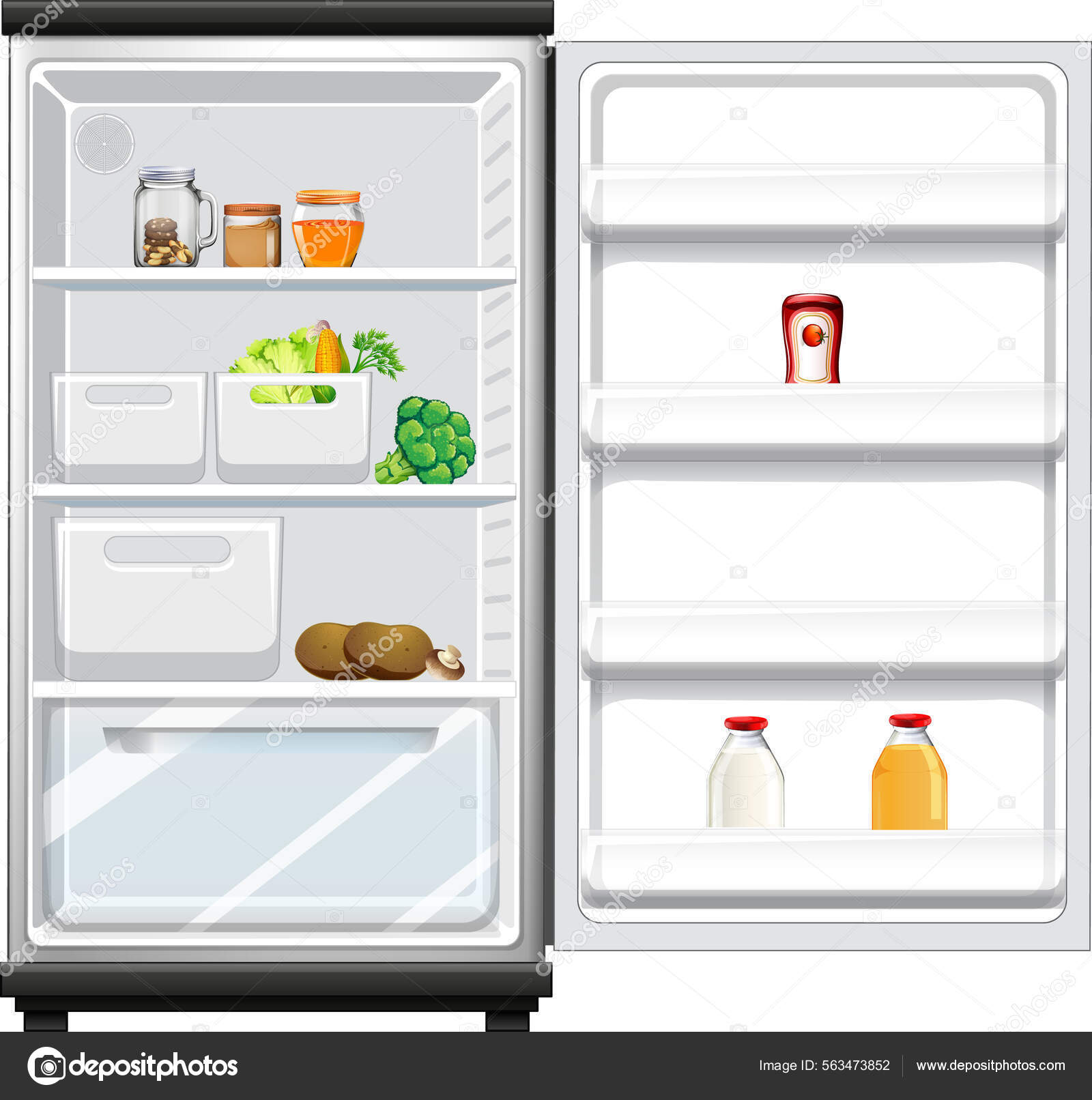 Refrigerator Food White Background Illustration Stock Vector by ...