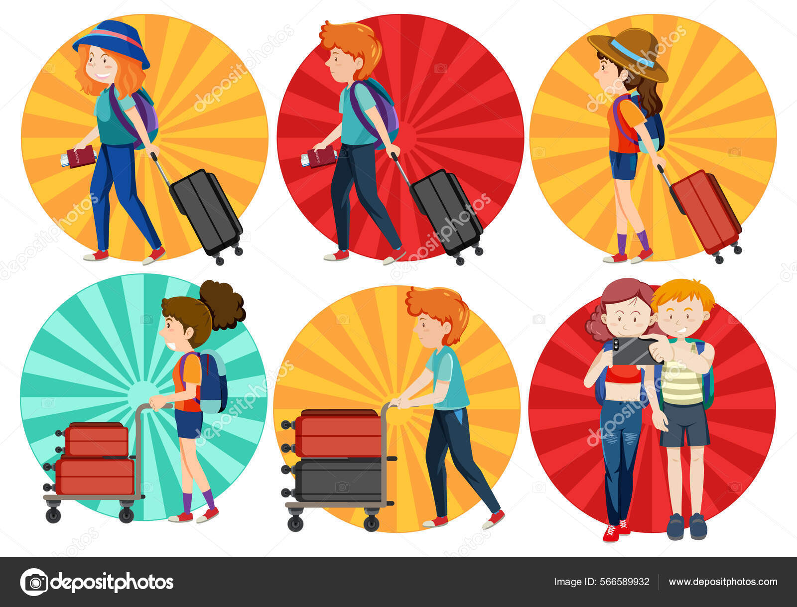 Different Tourist Simple Characters Set Illustration Stock Vector Image ...