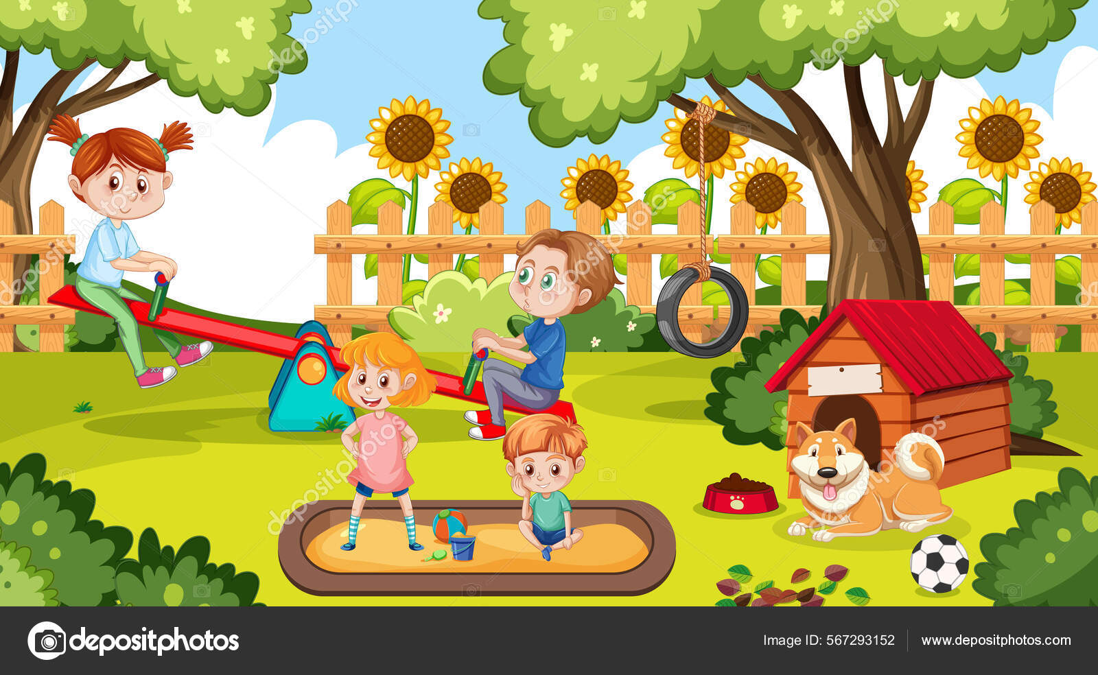 Glada Barn Leker Lekplatsen Illustration — stockvektor av ...