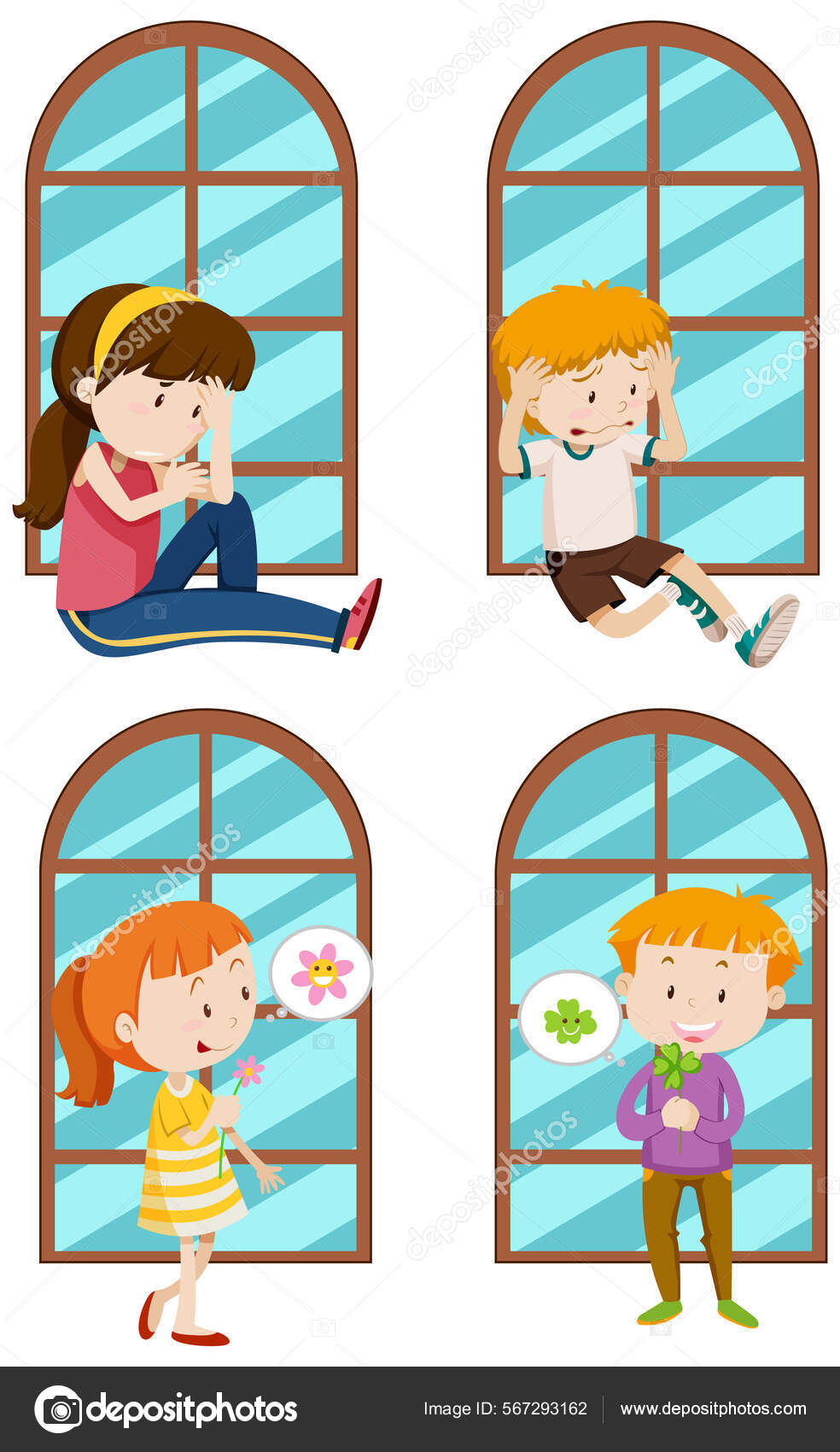 Set Simple Kids Cartoon Characters Illustration Stock Vector by ...