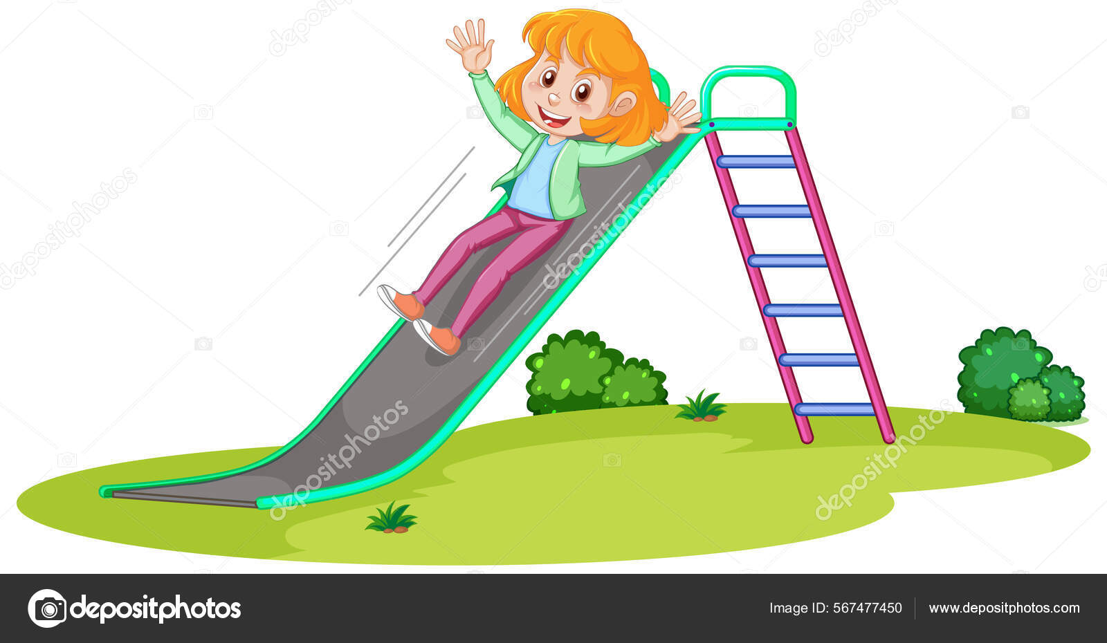 Una Chica Deslizándose Por Una Ilustración Diapositivas Vector de stock ...