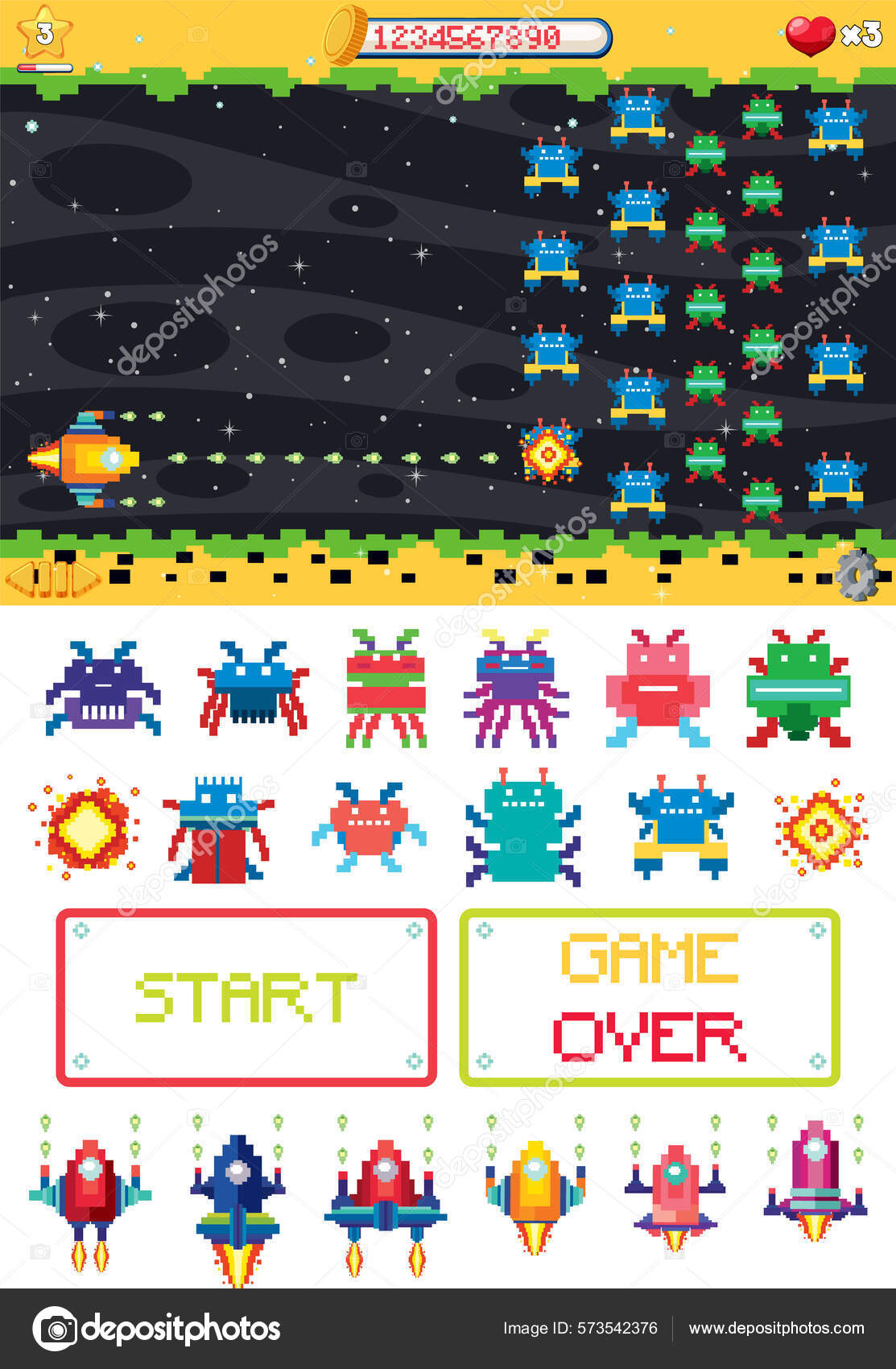 Platform Game Interface Design Icons Isolated Illustration Stock Vector ...