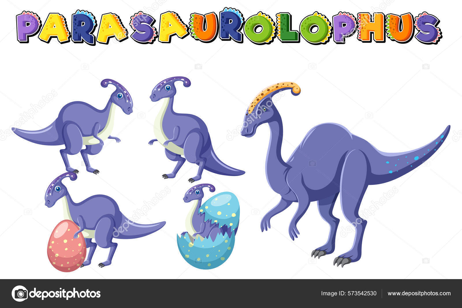 Parasaurolophus Word Logo Dinosaur Cartoon Character Illustration Stock ...