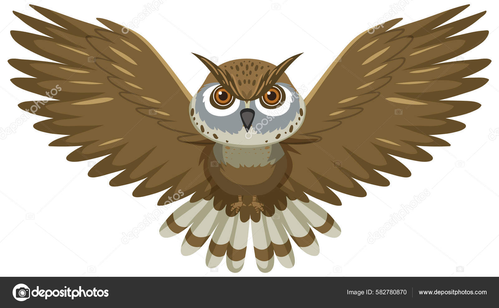 Búho Animado Volando Lindo Búho Volando En Cohete. Aislado Concepto