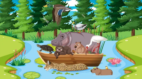 Imagens vetoriais Rowboat with animals | Depositphotos