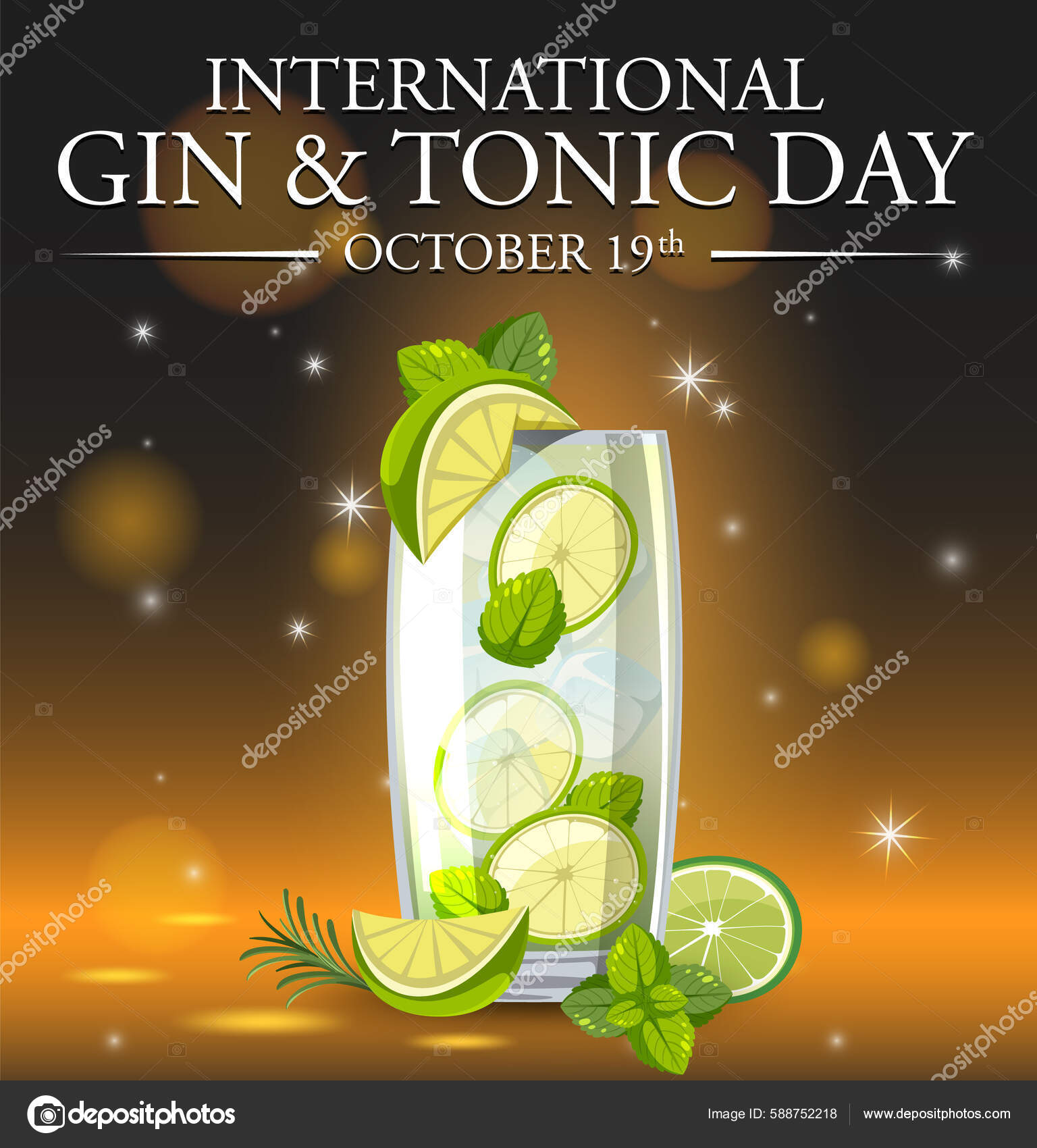 International Gin Tonic Day Banner Illustration Vector de stock ...
