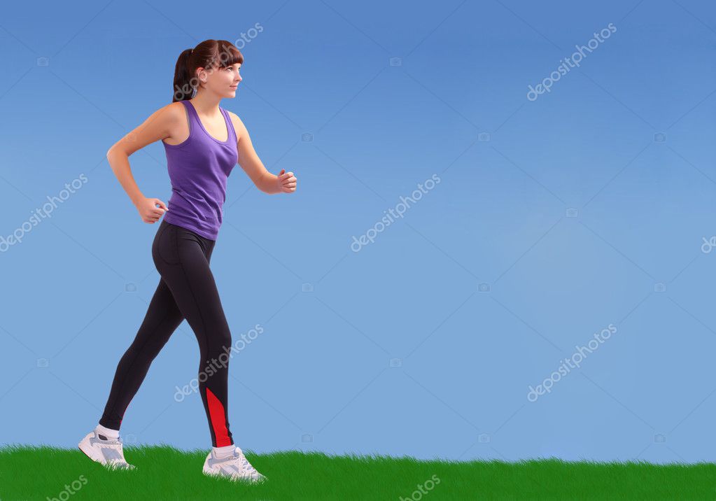Running girl along spring meadow — Stock Photo © vladvitek #33182813
