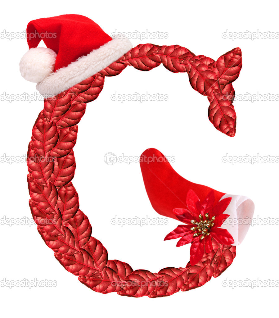 Christmas letter G with Santa Claus cap and stocking. — Stock Photo ...