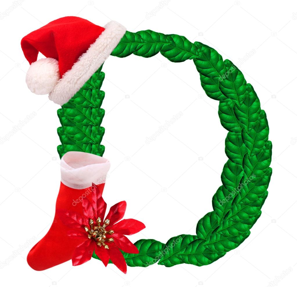 Christmas letter D with Santa Claus cap and stocking. Stock Photo by ...