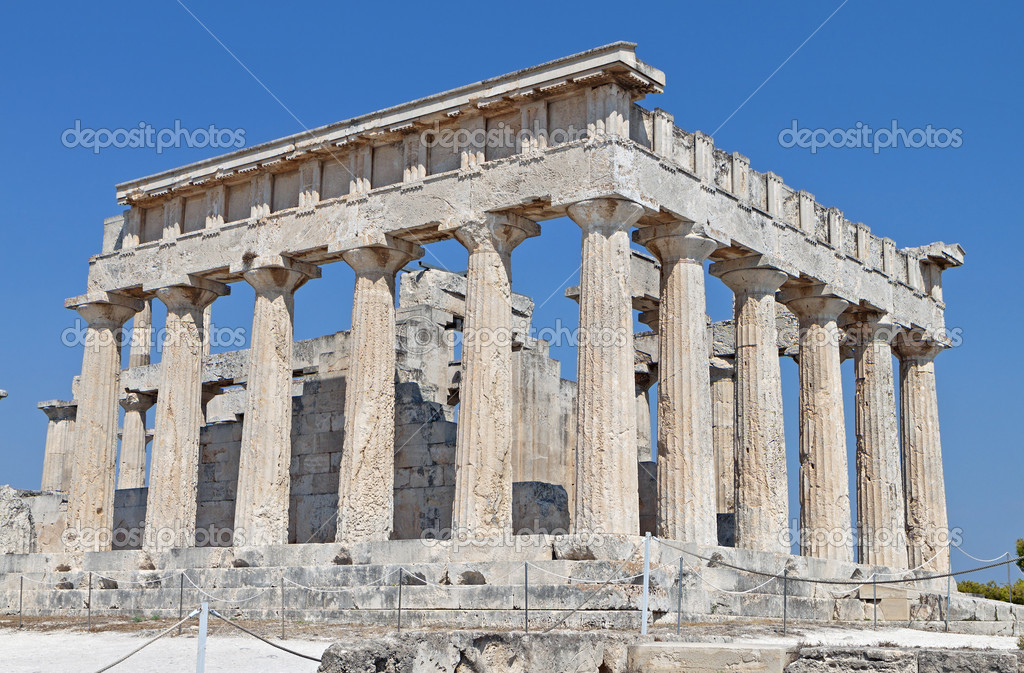 Classical ancient temple of Aphaea Athina at Aegina island in Greece ...