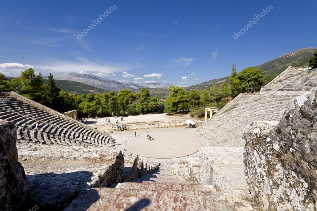 Ancient amphitheater of Epidaurus at Peloponnese, Greece Stock Photo by ...