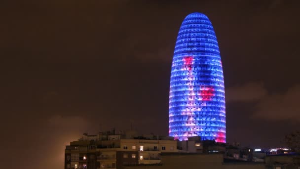 The torres agbar building in barcelona lit up at night Stock Video ...