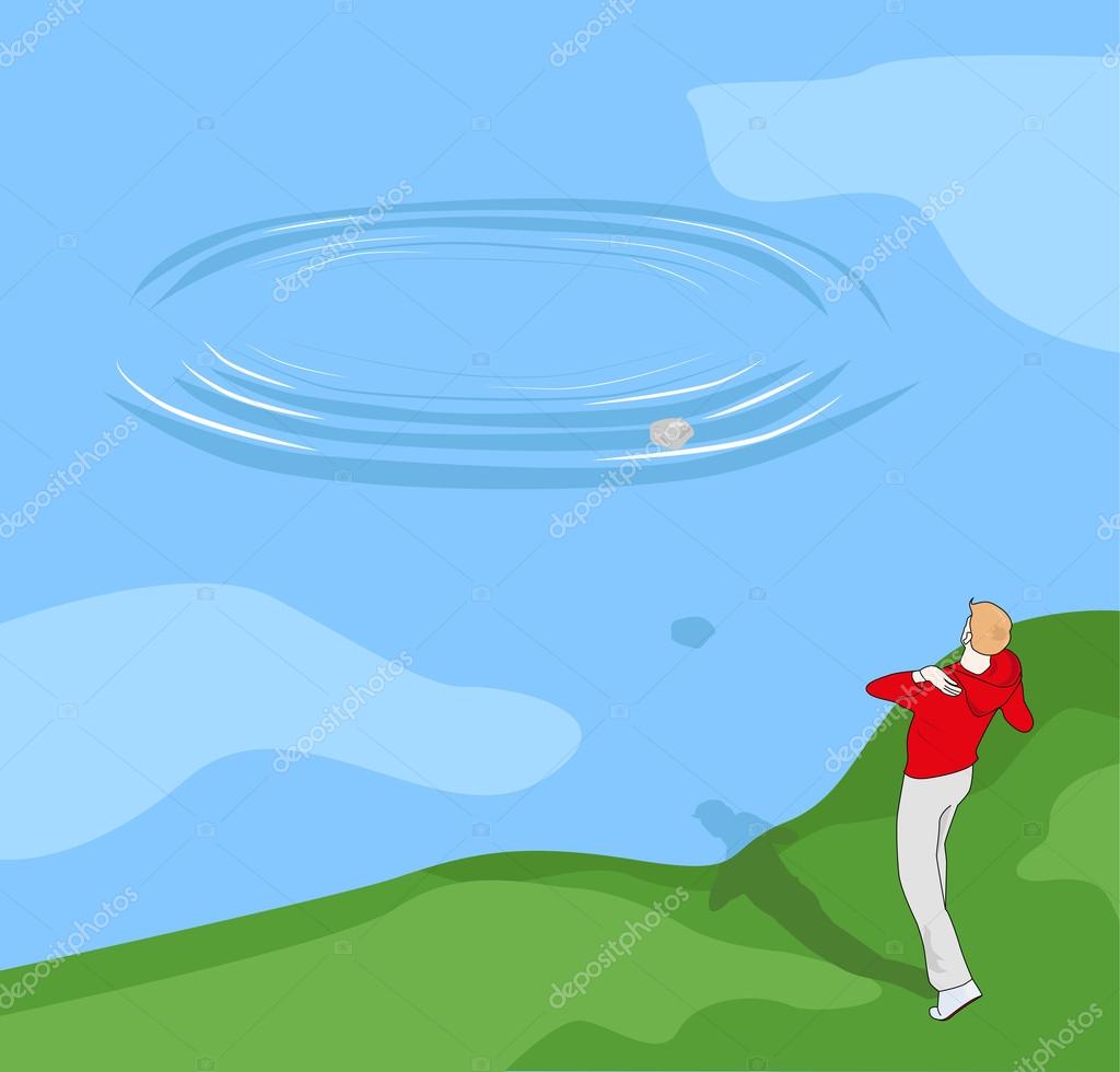 Chico lanzando piedras al agua vector, gráfico vectorial © elfijka ...
