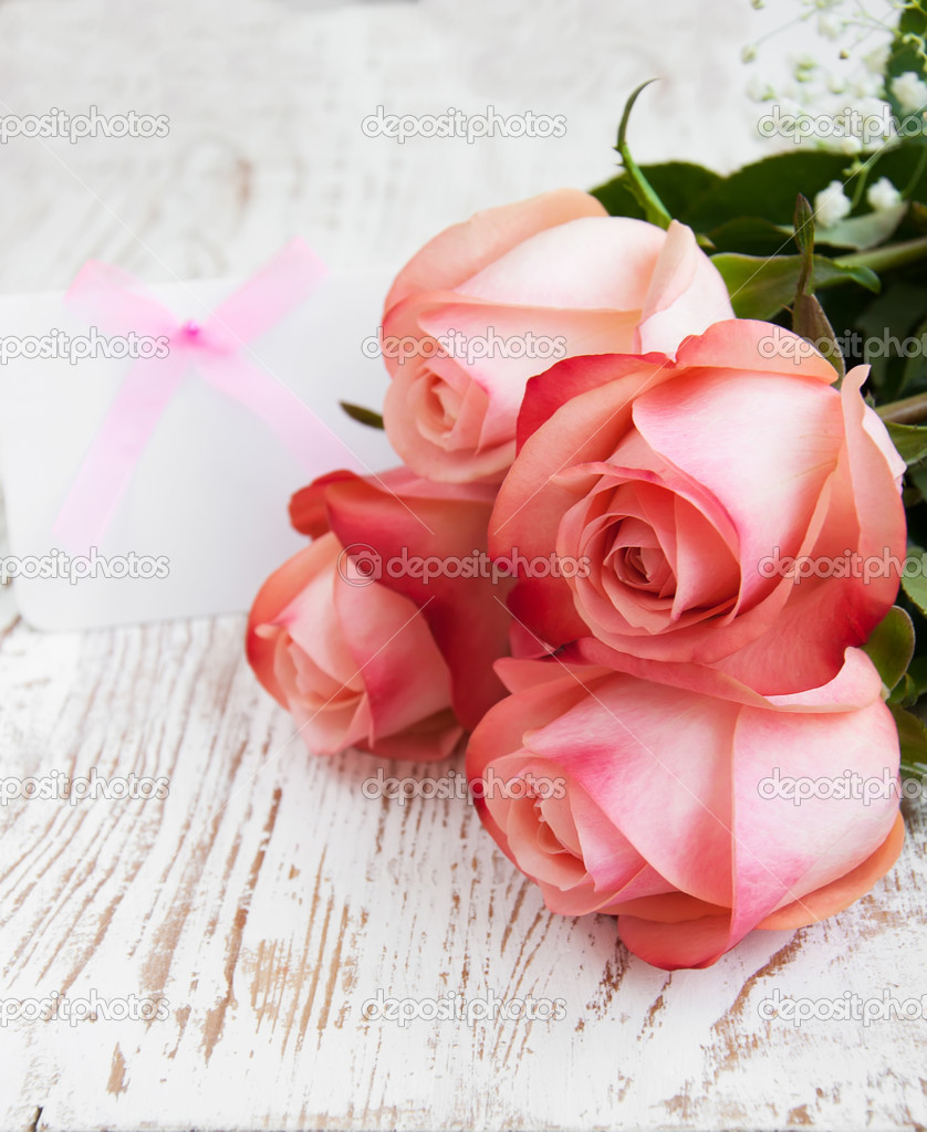 Blank card for your message and pink roses — Stock Photo © ls992007 ...