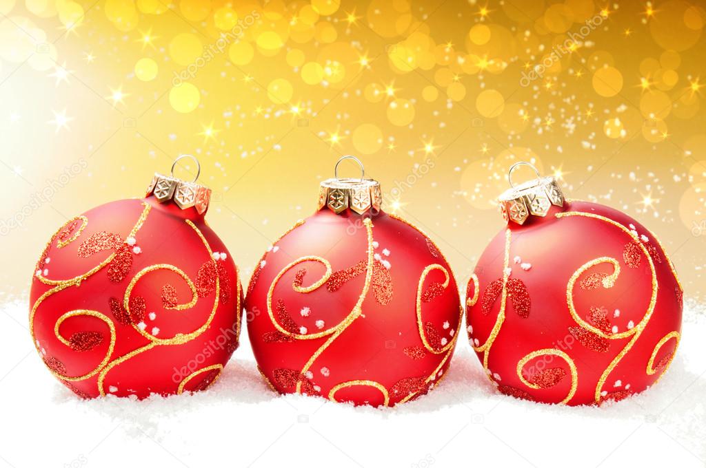 boules de Noël rouges sur fond abstrait festive — Photographie ...