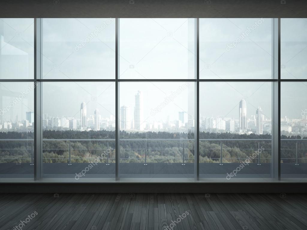 Interior de la oficina con grandes ventanas: fotografía de stock ...