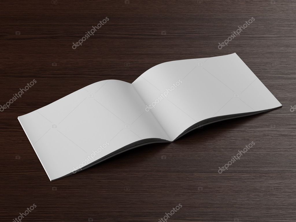 Open brochure on a wooden table — Stock Photo © ekostsov #46038761