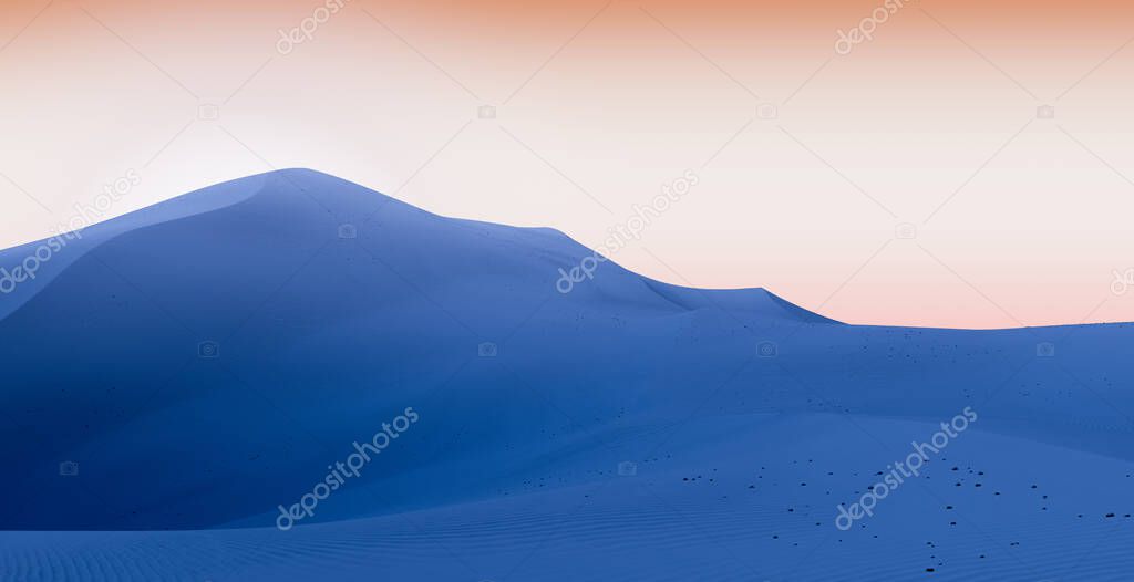 Dunas azules y cielo anaranjado, Paisaje del desierto con cielos ...
