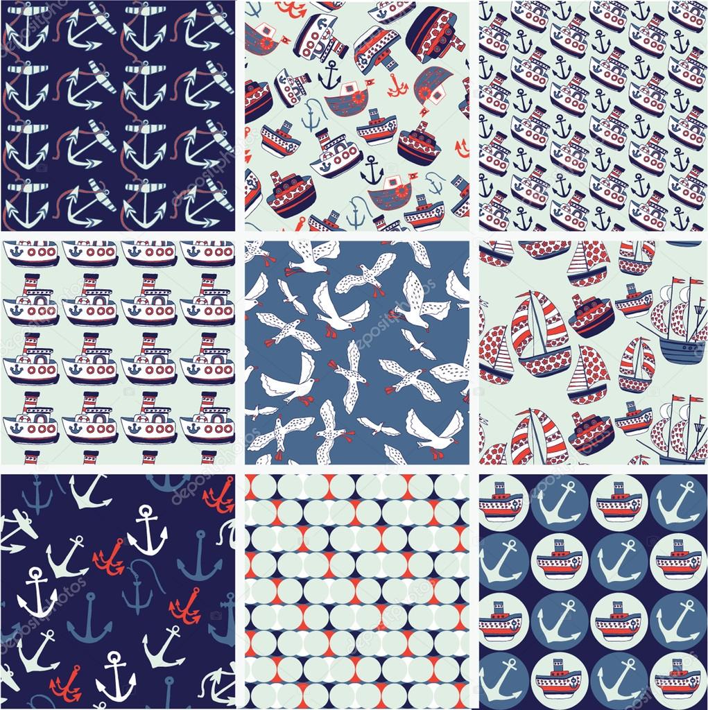 Collection of nautical patterns — Stock Vector © LemonPrintPaper #14114138